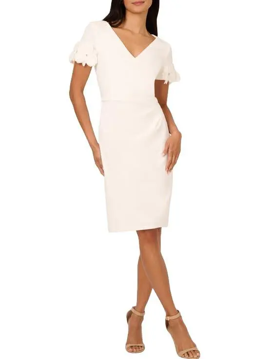 Adrianna Papell 3d Flower Cuff Crepe Faux Wrap Dress - Ivory