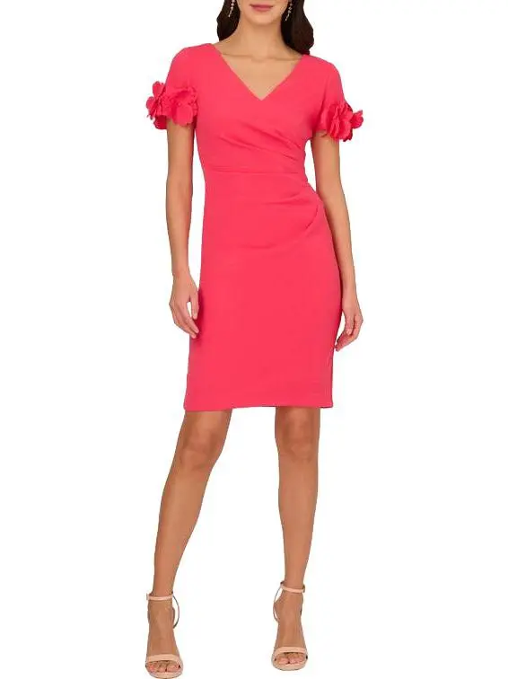 Adrianna Papell 3d Flower Cuff Crepe Faux Wrap Dress - Petunia