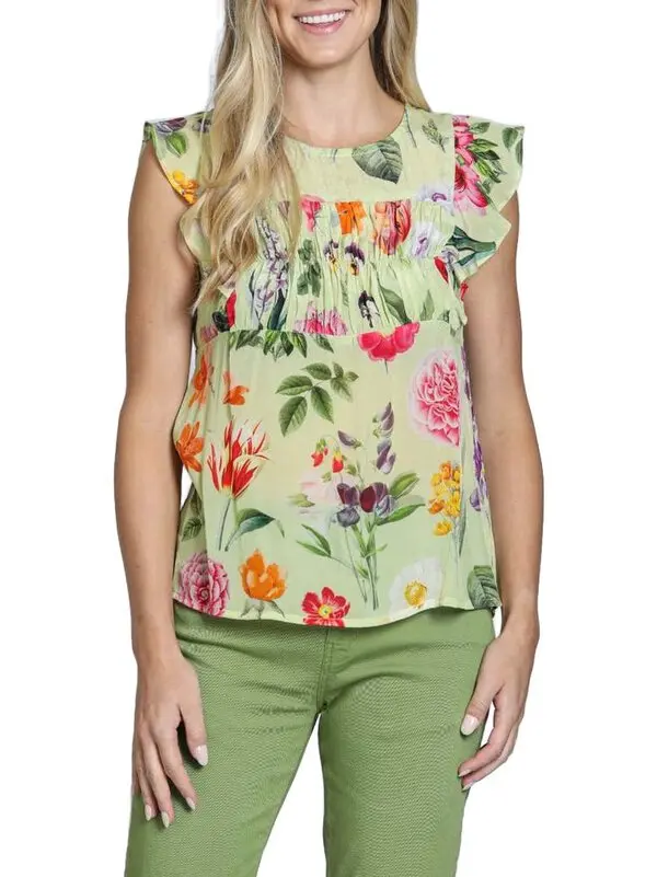 APNY Floral Print Flutter Sleeve Blouse - Yellow Multi