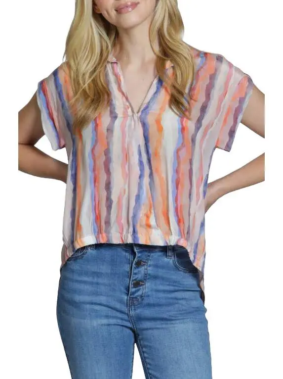 APNY Print Wrap Front High-low Cotton Top - Blush Multi