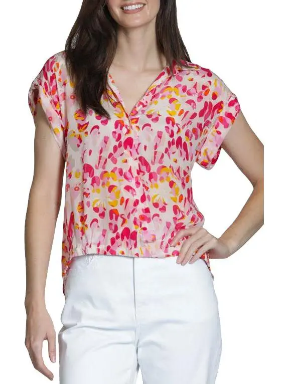 APNY Print Wrap Front High-low Cotton Top - Pink Multi
