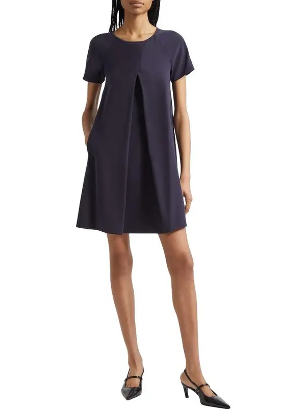 Emporio Armani Inverted Pleat Short Sleeve Dress - Solid Dark Blue