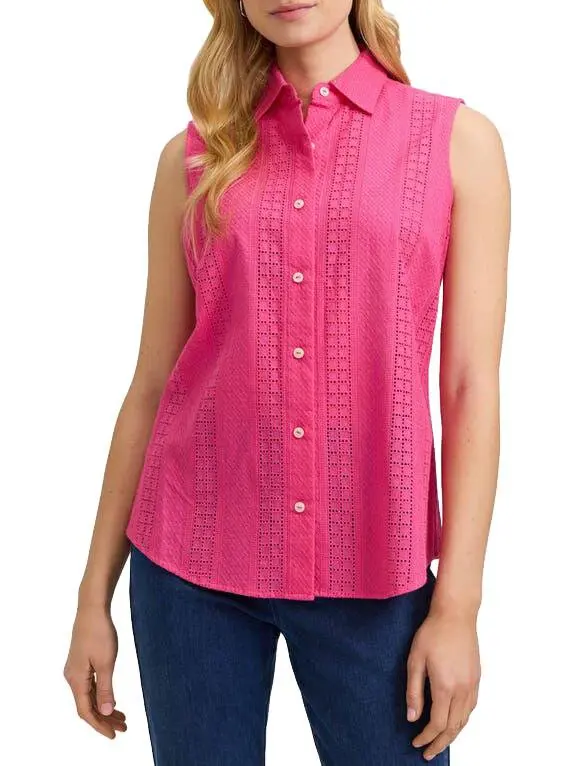 Foxcroft Ada Mixed Stitch Sleeveless Shirt - Pink Flambe