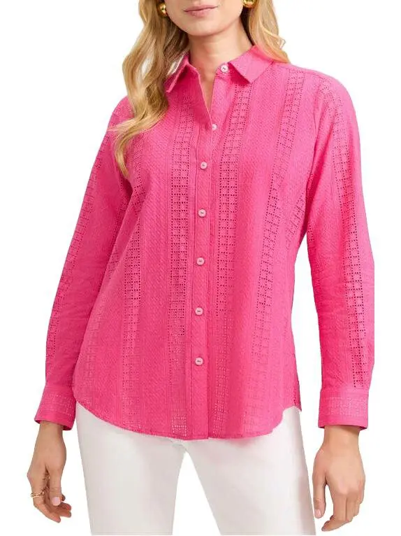 Foxcroft Zoey Mixed Stitch Button-up Shirt - Pink Flambe