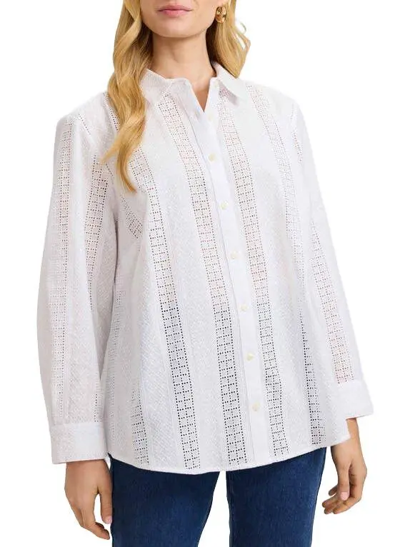 Foxcroft Zoey Mixed Stitch Button-up Shirt - White