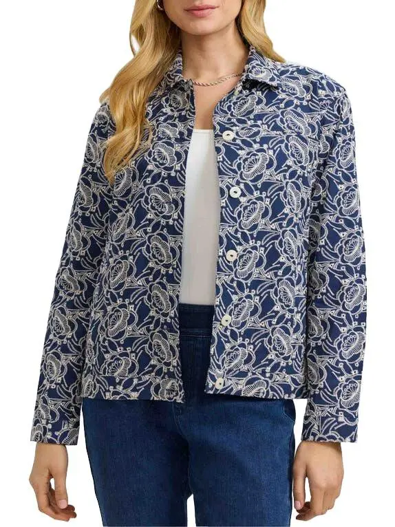 Foxcroft Thelma Cotton Eyelet Jacket - Navy/ White