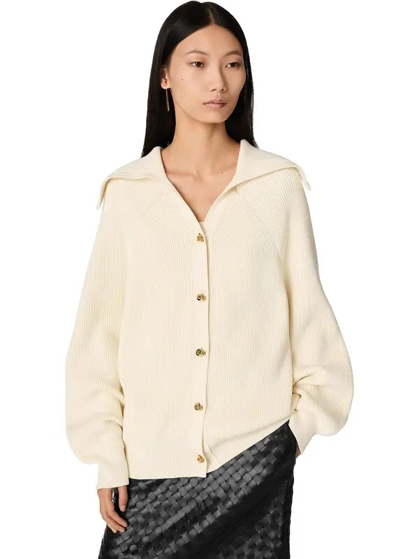 Bottega Veneta Cotton Rib Cardigan - Chalk