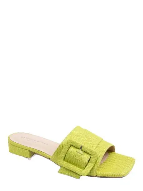 PATRICIA GREEN Bali Raffia Slide Sandal - Lime Green Raffia