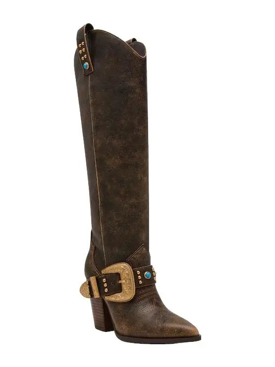 Steve Madden Lasso Knee High Boots - Brown Distressed