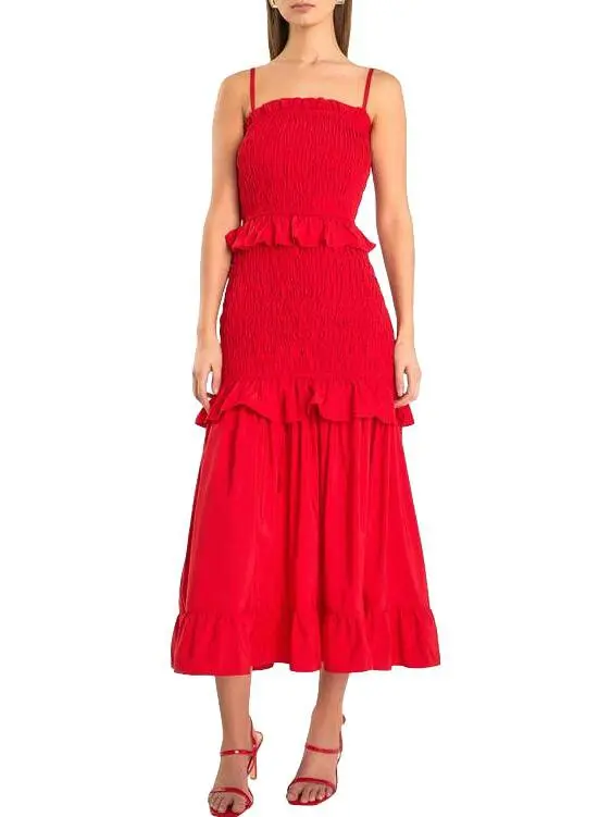 Endless Rose Ruffle Smocked Maxi Dress - Red