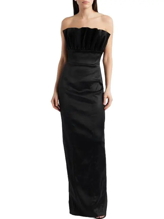 SAU LEE Noah Strapless Satin Gown - Black