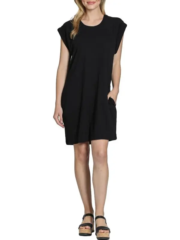 APNY Raglan Cap Sleeve Cotton Shift Dress - Black