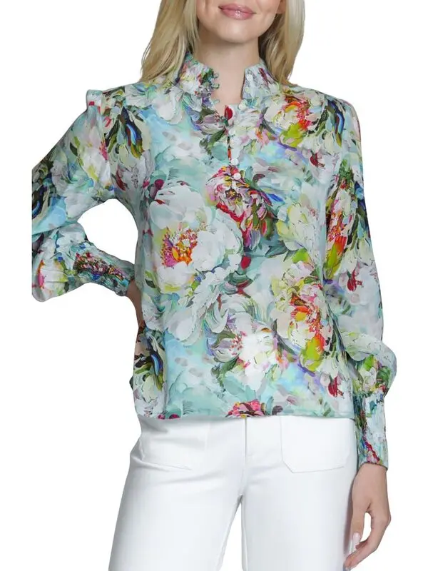 APNY Print High Neck Shirt - Aqua Multi