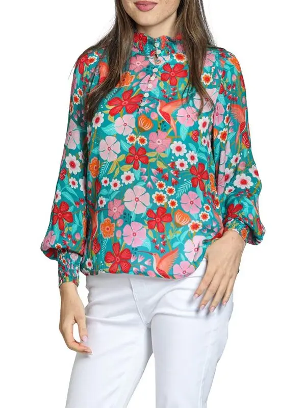 APNY Print High Neck Shirt - Green Multi