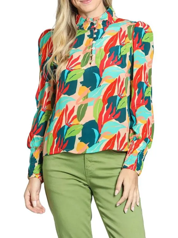 APNY Print High Neck Shirt - Orange Multi
