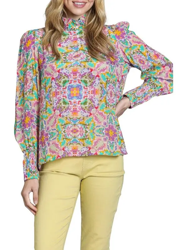 APNY Print High Neck Shirt - Pink Multi