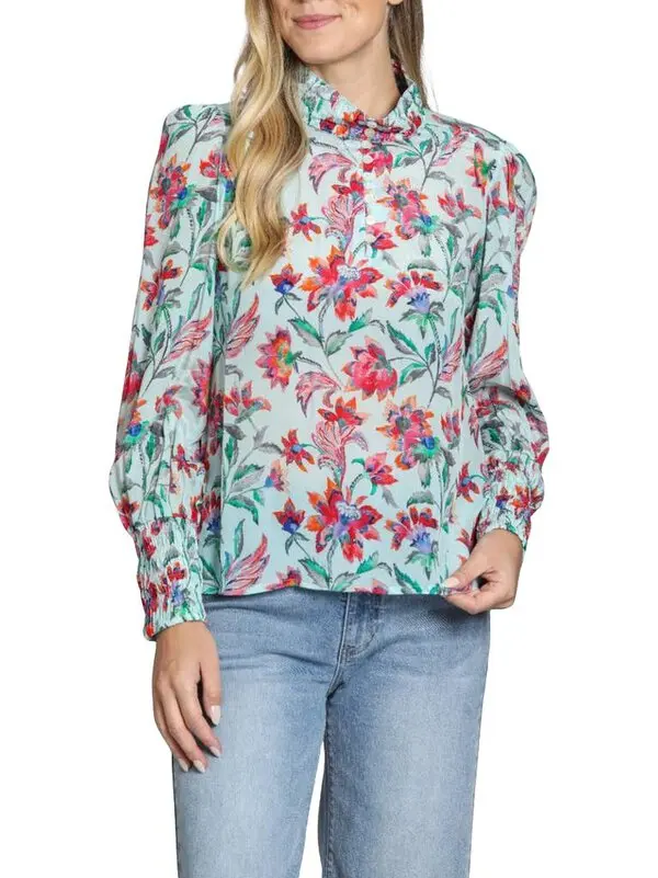 APNY Print High Neck Shirt - Turquoise Multi