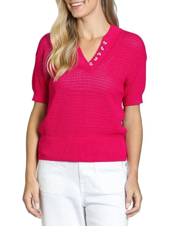 APNY Open Stitch Cotton Polo - Raspberry