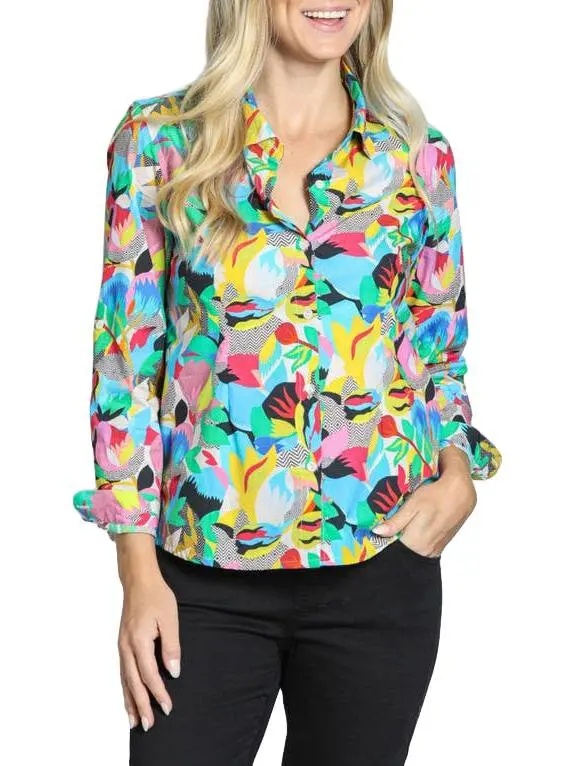 APNY Classic Floral Button-up Shirt - Bright Blue Multi