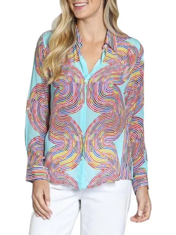 APNY Printed Button-up Shirt - Aqua Multi