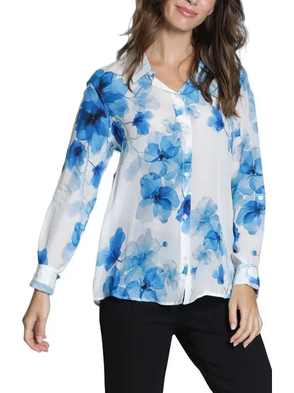 APNY Printed Button-up Shirt - Blue White Floral