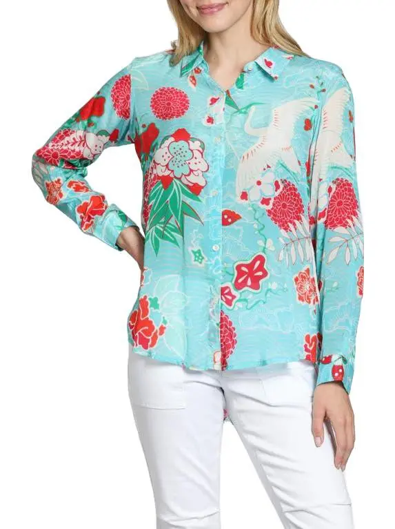 APNY Printed Button-up Shirt - Turquoise Multi