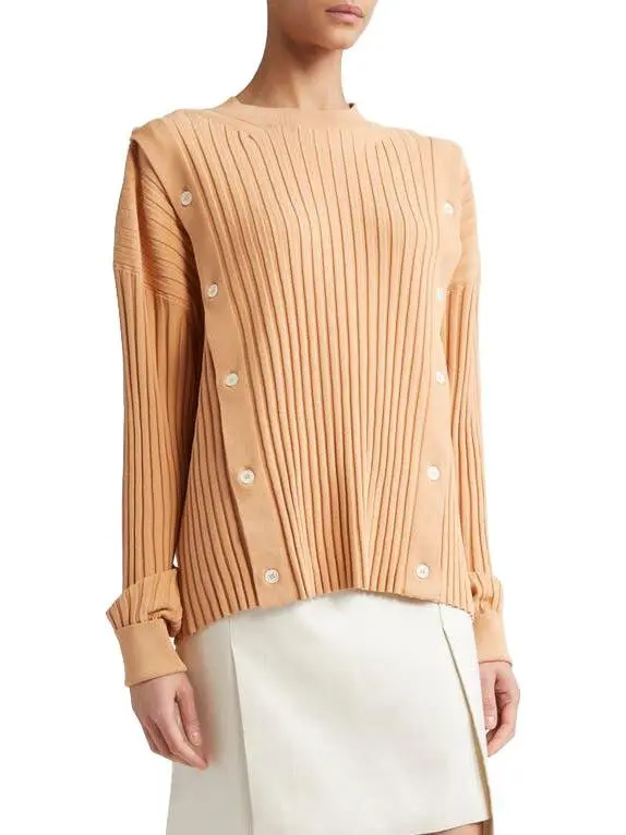 SETCHU Button Ribbed Sweater - Beige