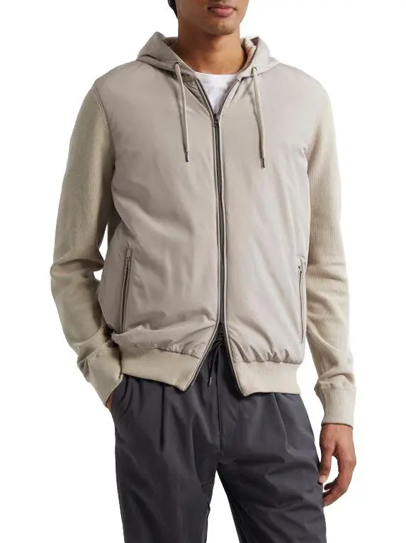 Herno Mixed Media Hooded Jacket - Taupe