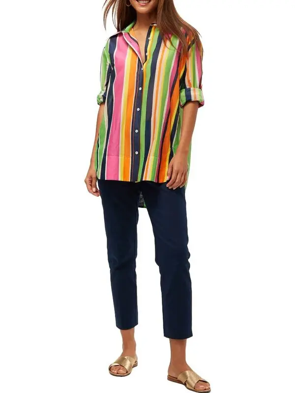 Trina Turk Cotton Voile Button-up Top - Striped Multi