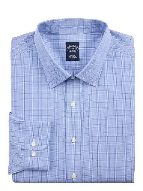 B+T ESSENTIALS FIT BY DXL Big & Tall Non-iron Glen Plaid Dress Shirt - Blue