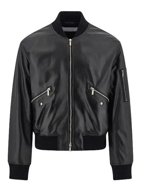 FERRAGAMO Nappa Leather Bomber Jacket - Black
