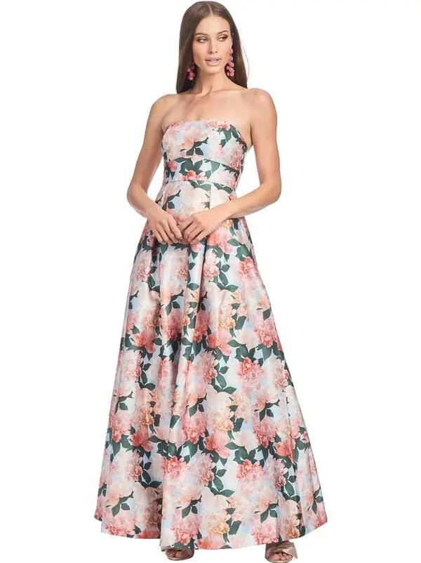 Sachin & Babi Giovanna Peach Peonies Gown - Red