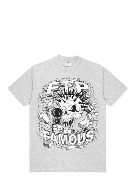 FTP X Famous Skull Tee Shirt - Heather Grey
