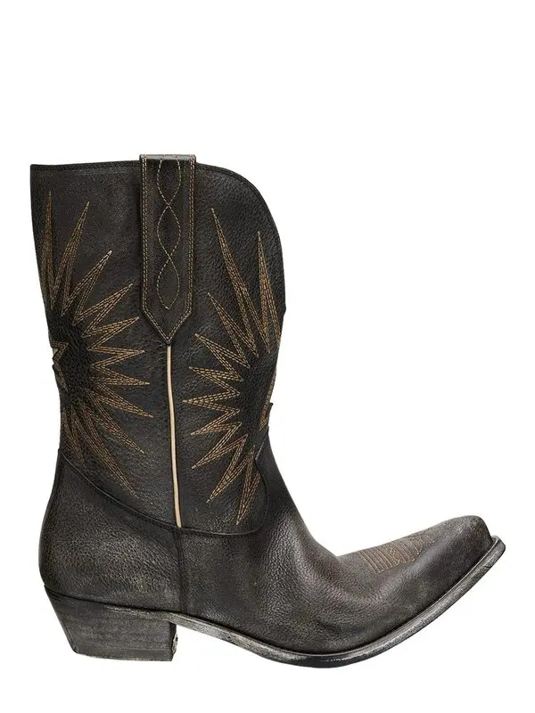 Golden Goose Wish Star Leather Western Boots - Black/ecru/silver