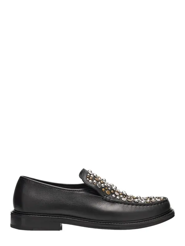 Moschino Studded Leather Loafers - Black