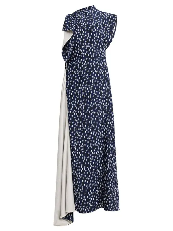 Proenza Schouler Devyn Printed Drape Maxi Dress - Navy Multi