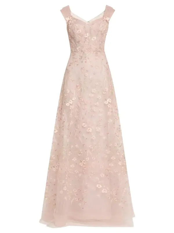 Rickie Freeman For Teri Jon Floral-embroidered Tulle Gown - Dusty Pink Mul