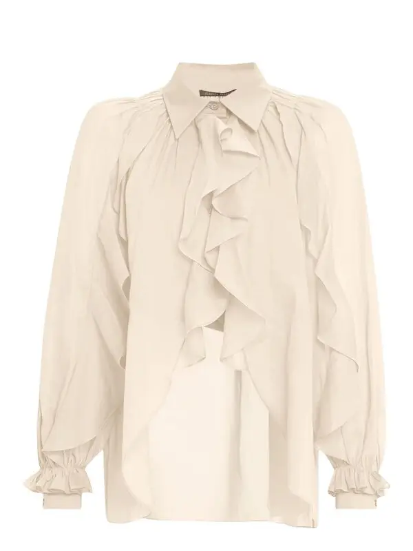 Alberta Ferretti Ruffle Button-down Blouse - Beige