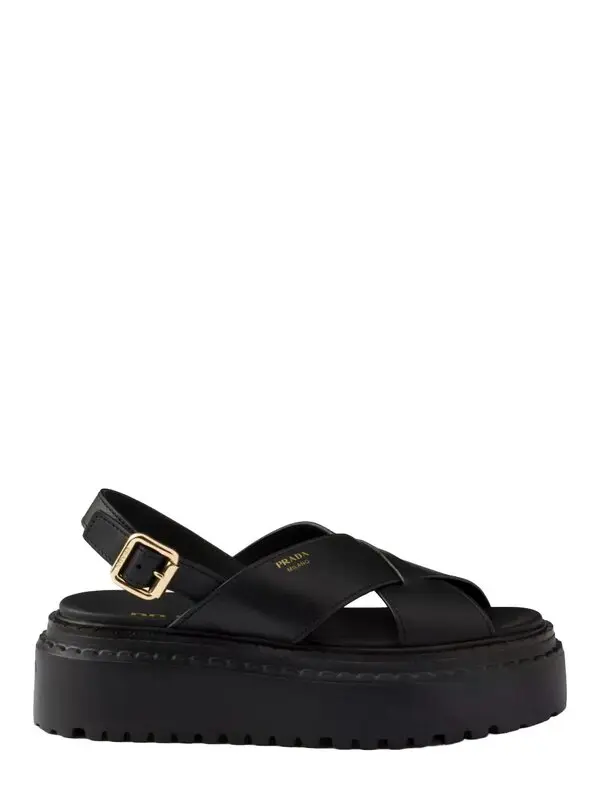 Prada Leather Platform Sandals - Black