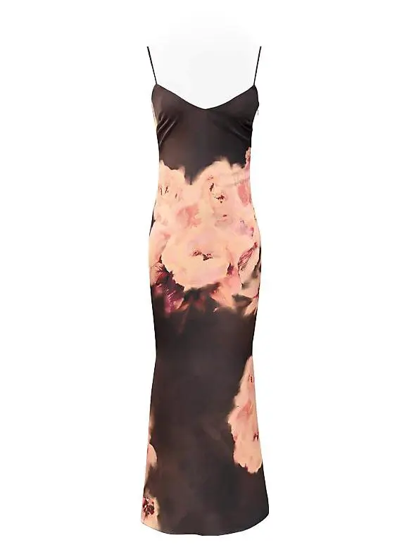 House Of Cb Mariamma Floral-print Satin Maxi Dress - Dark Brown Floral