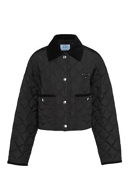 Prada Lightweight Cropped Nylon Jacket With Triangle Logo - Black