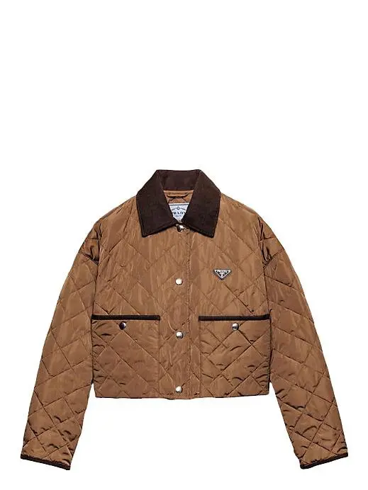 Prada Lightweight Cropped Nylon Jacket With Triangle Logo - Brown