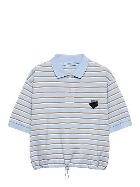 Prada Cropped Striped Cotton Piqué Polo Shirt - Light Blue
