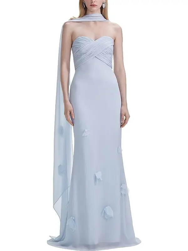 SELF-PORTRAIT Georgette Applique Gown - Blue
