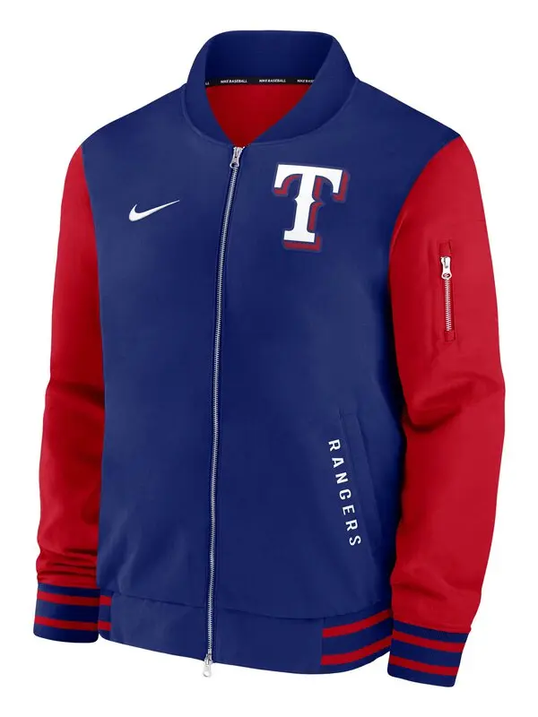 Nike Texas Rangers Authentic Collection Dugout Mlb Full-zip Bomber Jacket - Blue