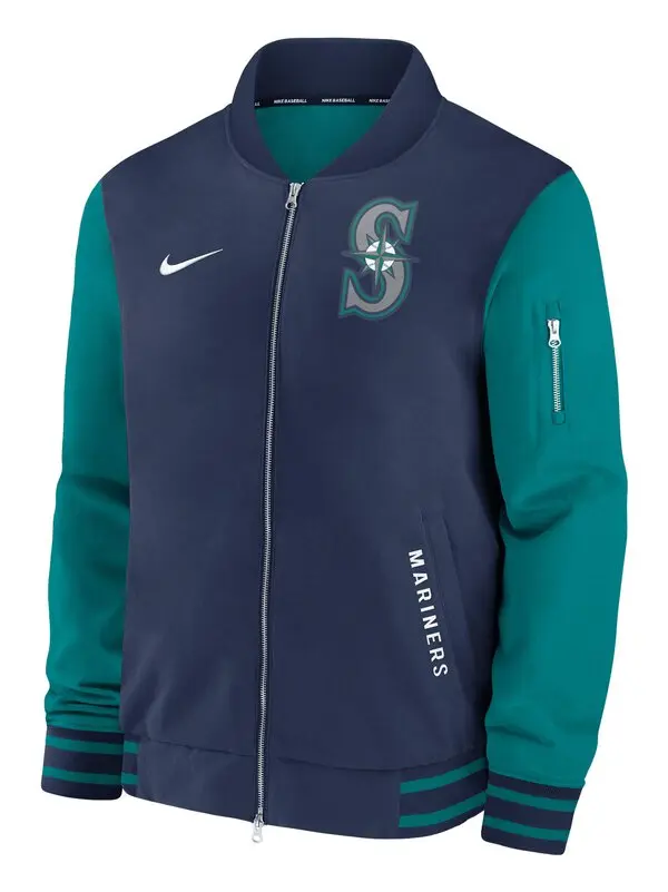 Nike Seattle Mariners Authentic Collection Dugout Mlb Full-zip Bomber Jacket - Blue