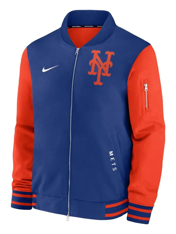 Nike New York Mets Authentic Collection Dugout Mlb Full-zip Bomber Jacket - Blue