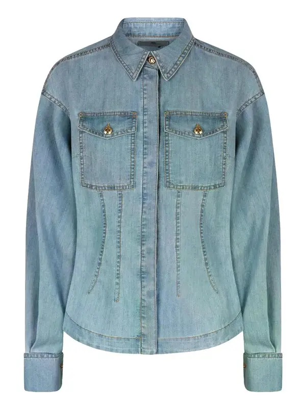 Elisabetta Franchi Peplum Denim Shirt - Blue