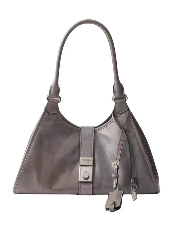 Prada Medium Leather Tote Bag - Grey