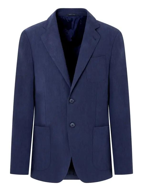 Giorgio Armani Upton Line Single-breasted Jacket In Linen Canvas - Blue